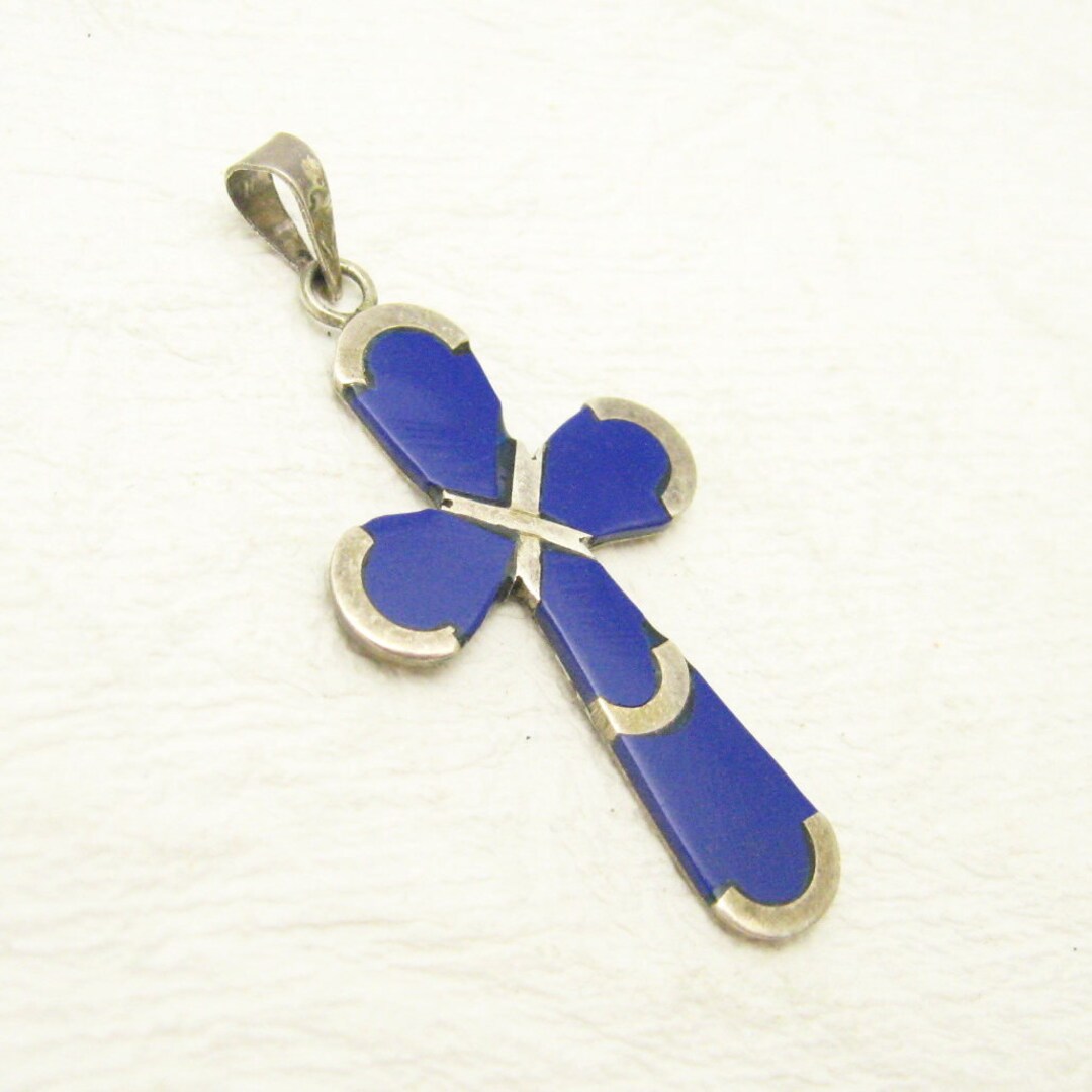 Sterling Blue Cross Pendant Vintage Jewelry - Etsy