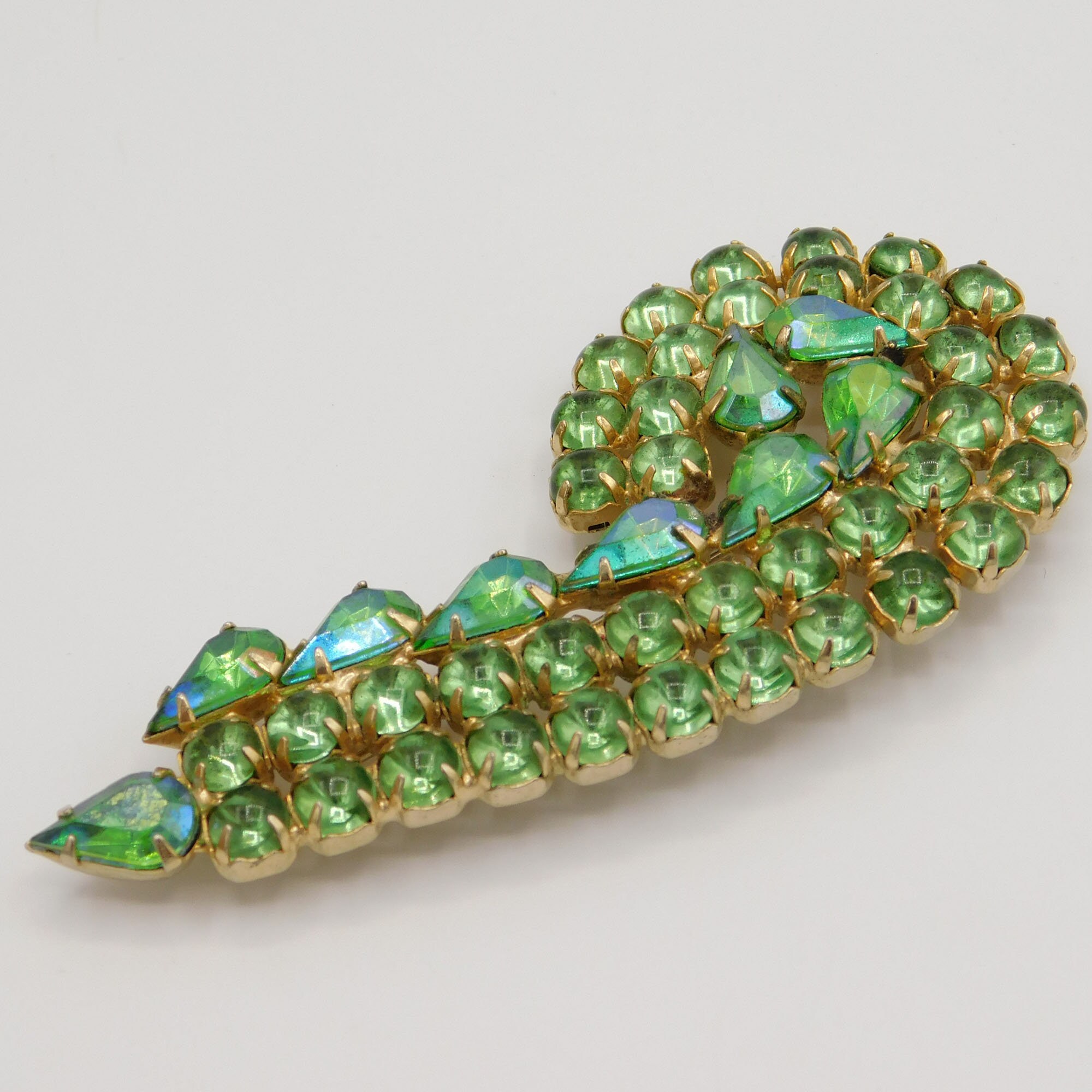 Large Unusual Rhinestone Brooch Big Rhinestone Brooch Green | Etsy