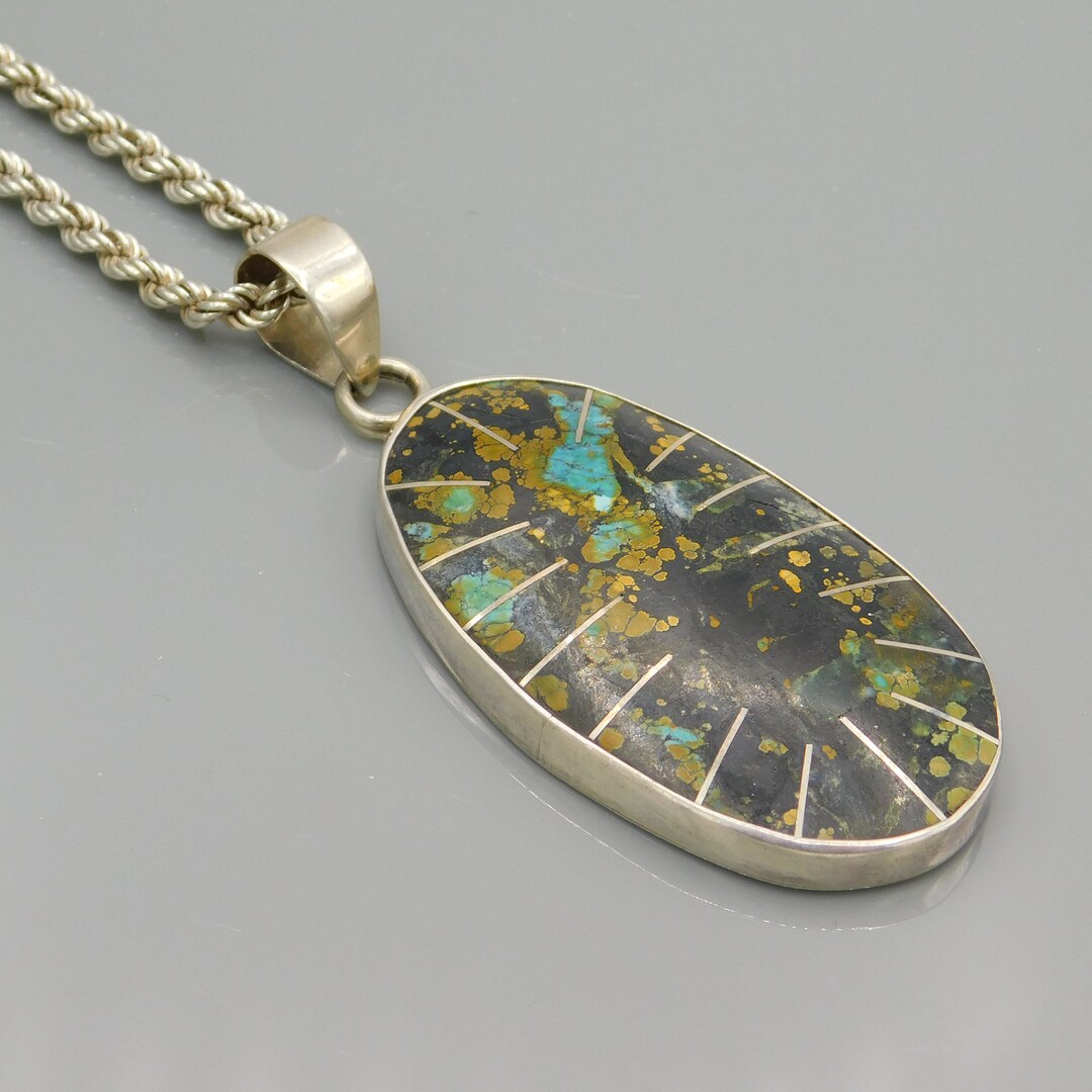 Sterling Pendant Necklace, Boulder Turquoise Pendant, Big Statement ...