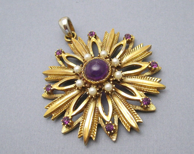 Large Flower Pendant Purple Pearl HMS Jewelry - Etsy