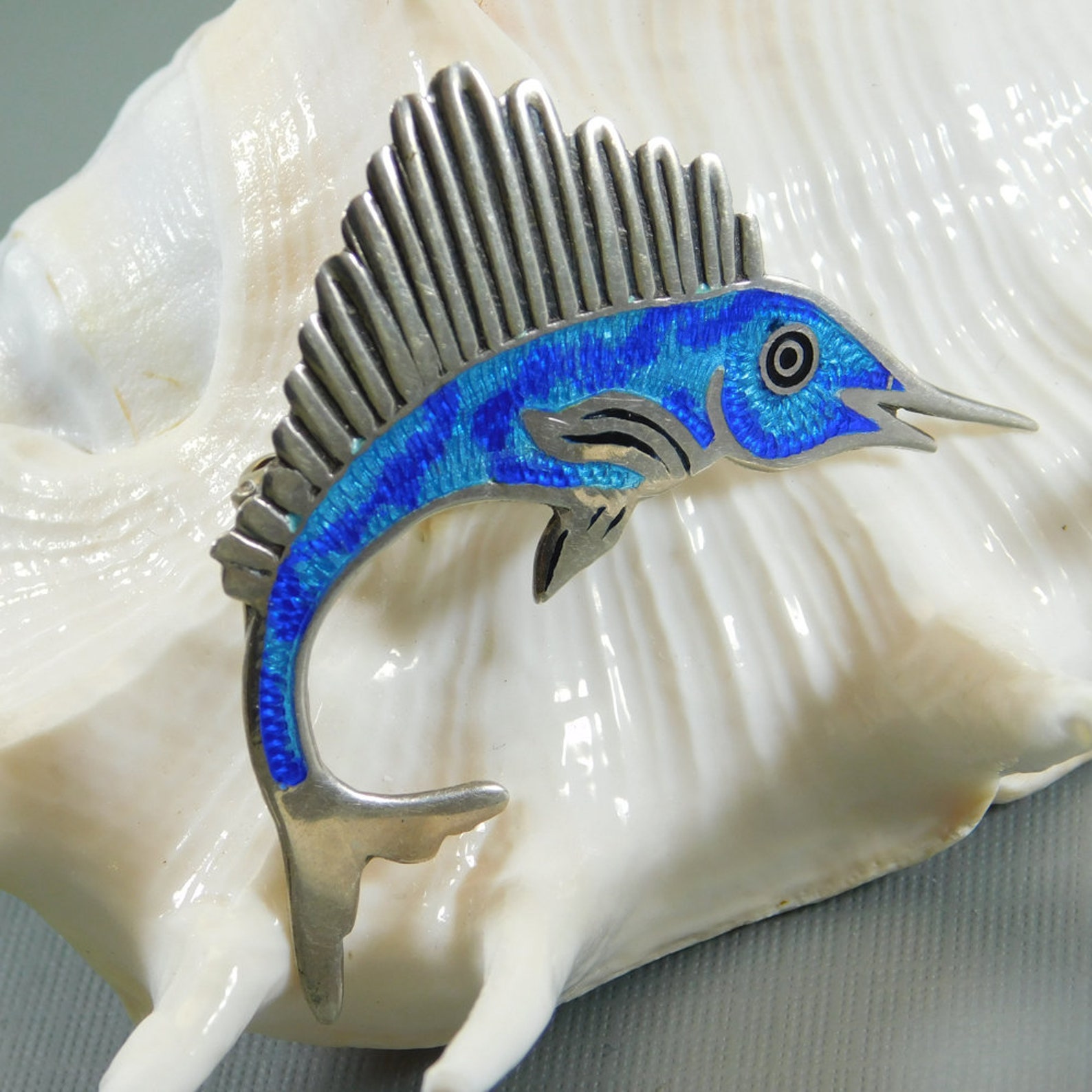 Sterling Enamel Swordfish Brooch Unique Sterling Jewelry - Etsy