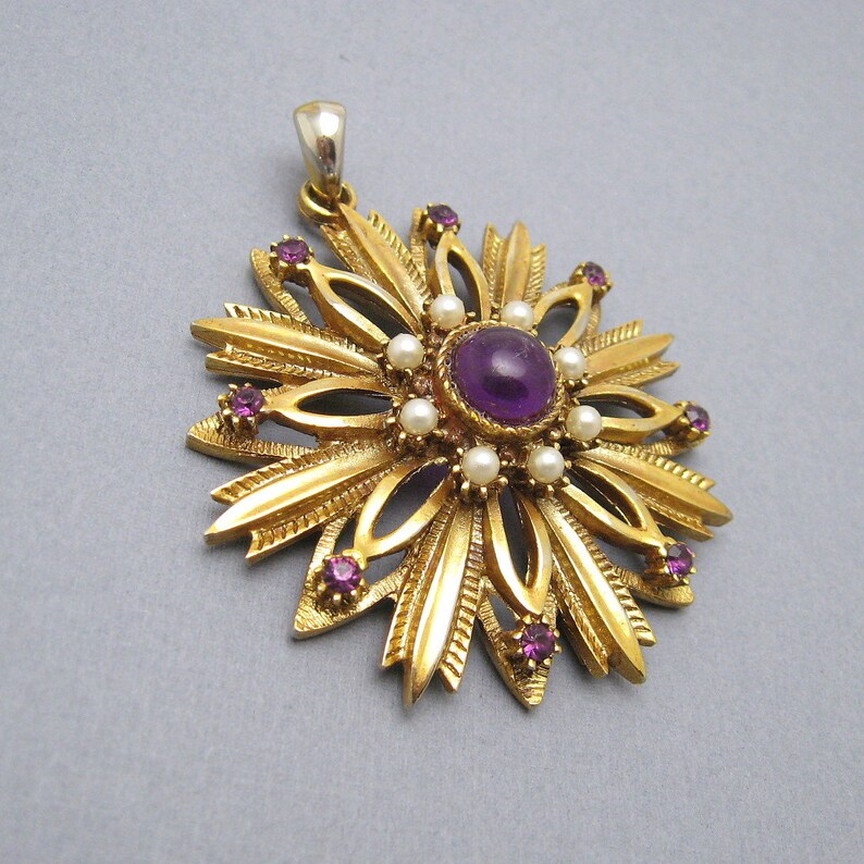 Large Flower Pendant Purple Pearl HMS Jewelry | Etsy