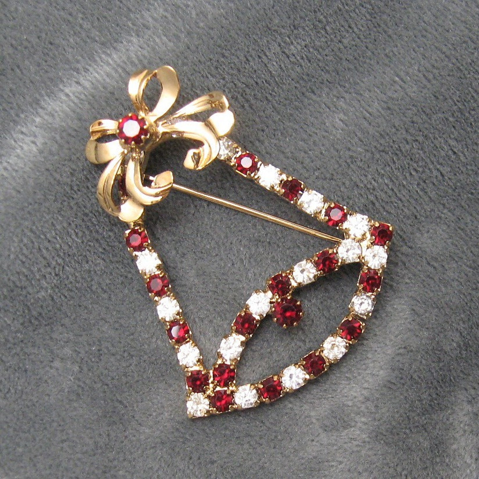 Vintage Red Rhinestone Christmas Bell Brooch Holiday Jewelry - Etsy