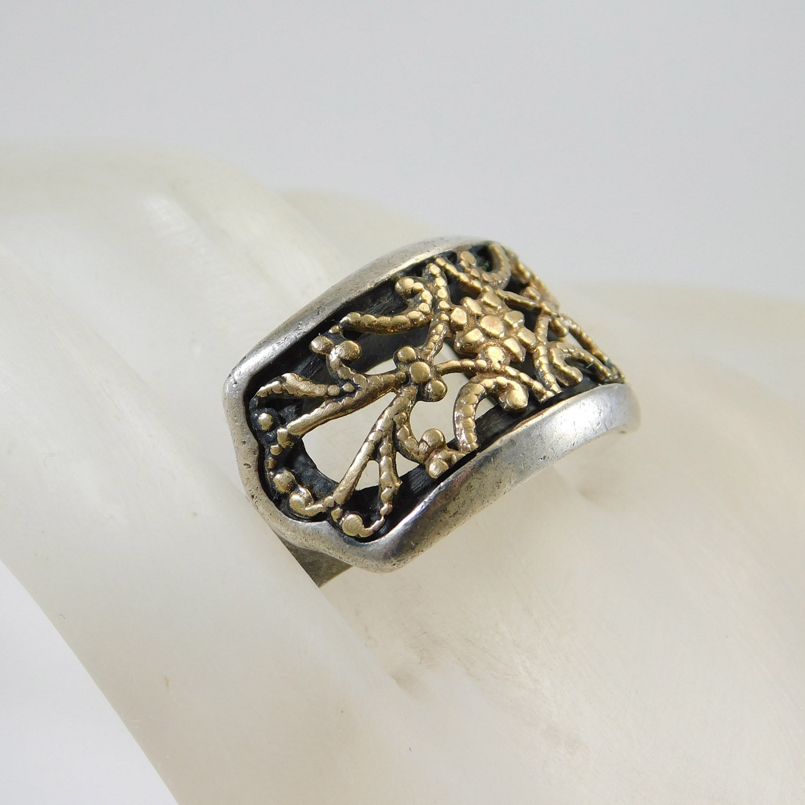 Sterling Two Tone Ring Unique Sterling Ring Vintage Sterling | Etsy