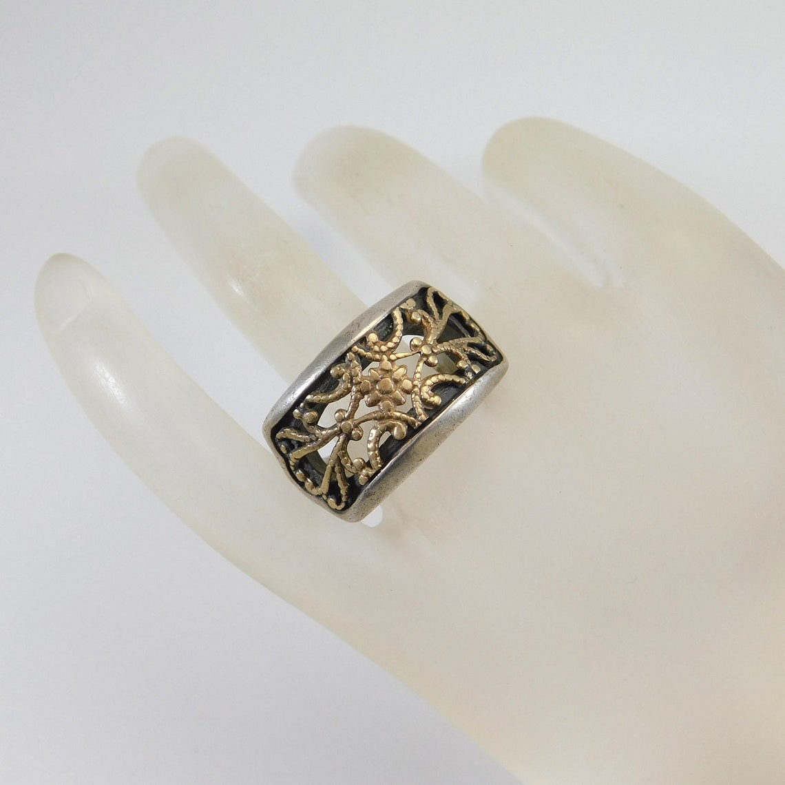 Sterling Two Tone Ring Unique Sterling Ring Vintage Sterling | Etsy