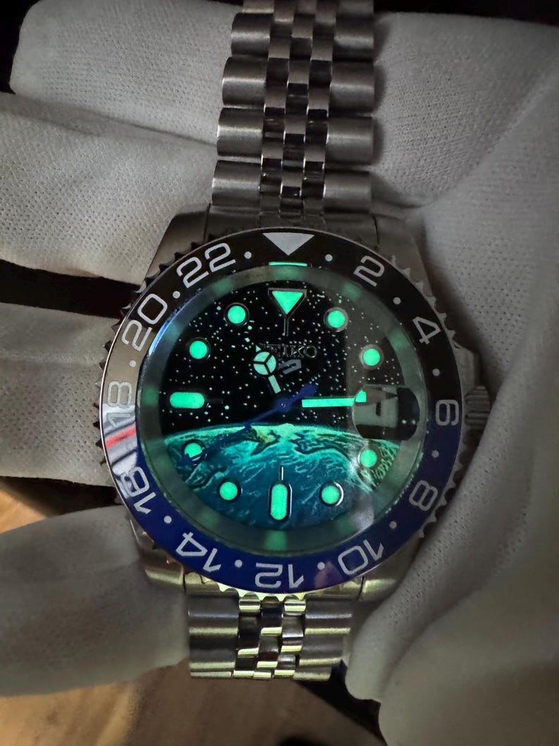 Custom Batman Seiko Mod Men's Watch With Glowing Earth Painting - Etsy