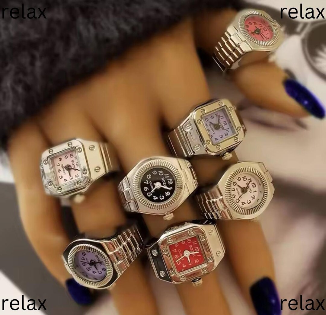 Vintage Punk Finger Watch Set Mini Elastic Strap Alloy Watches, Retro ...