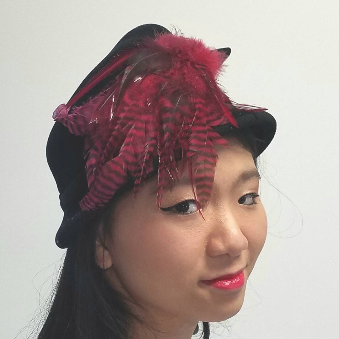 La Rose of New York Black Red Feathered Hat - Etsy