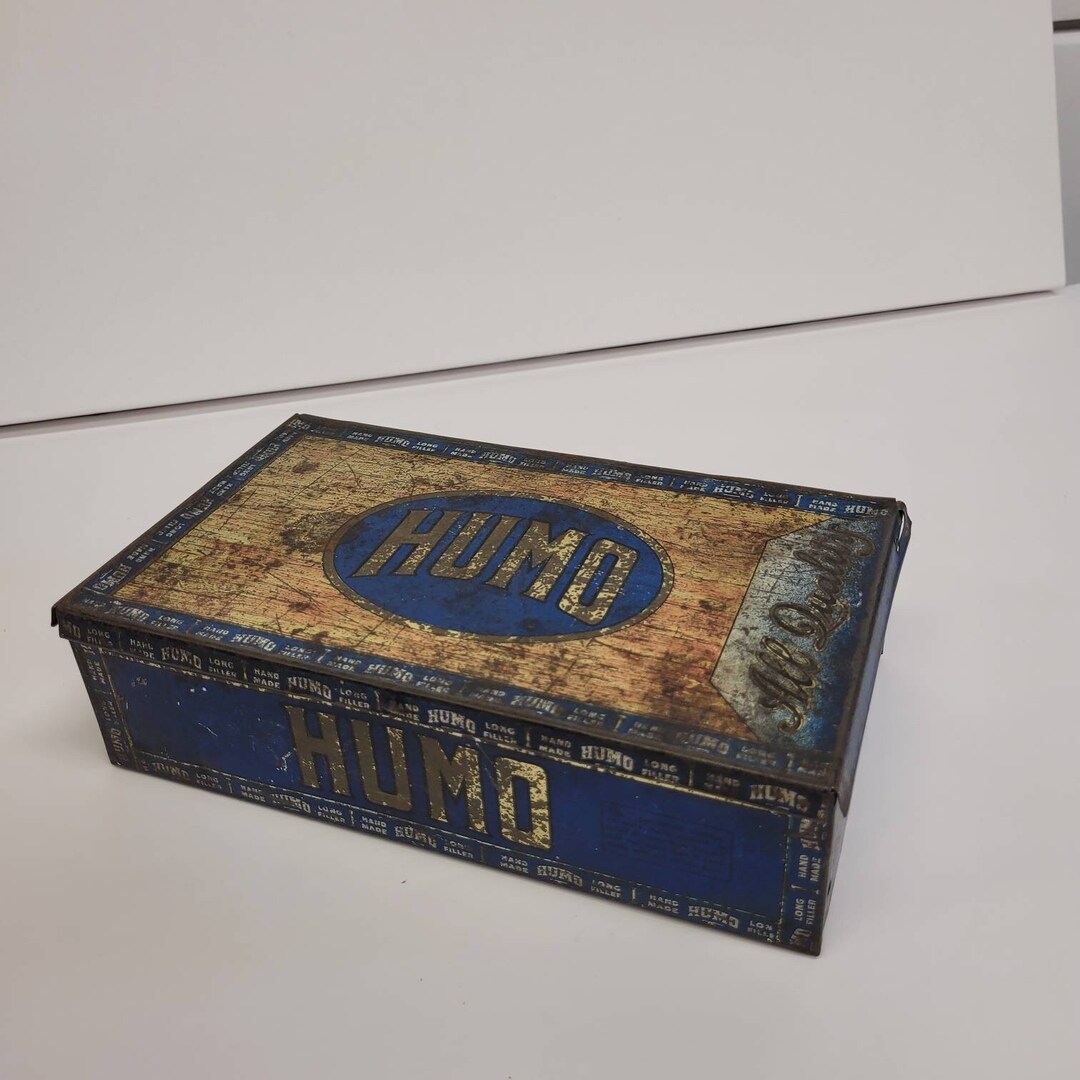 Distressed Blue Humo Metal Cigar Box Detroit Michigan - Etsy