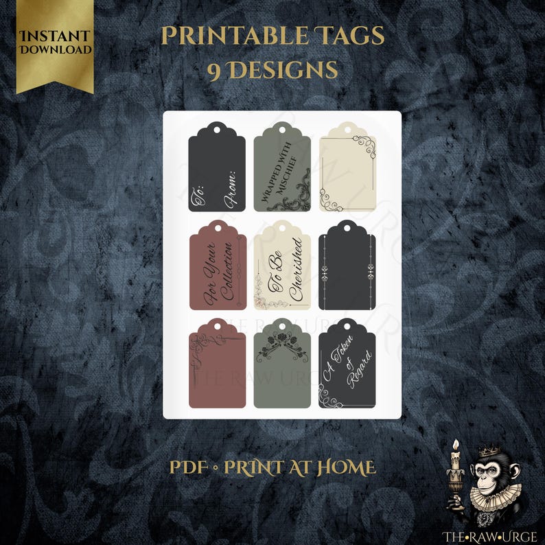 Victorian Goth Printable Gift Tags • 9 Designs • PDF Digital Download ...