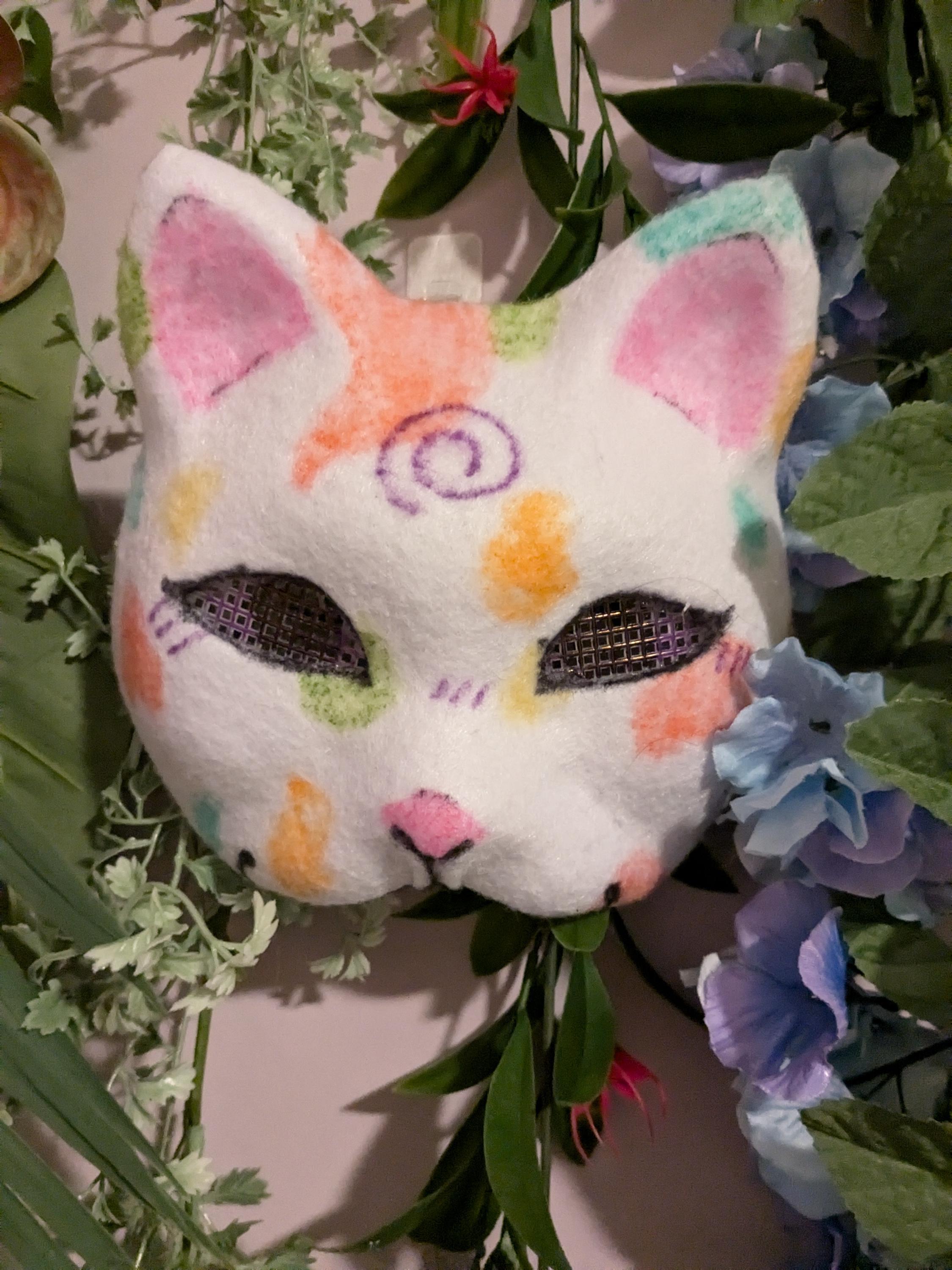 Rainbow Spotted Therian Cat Mask felted - Etsy