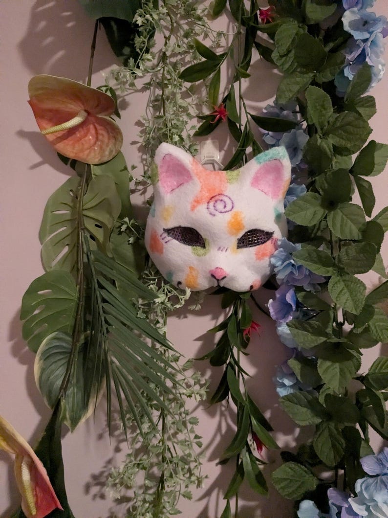Rainbow Spotted Therian Cat Mask felted - Etsy