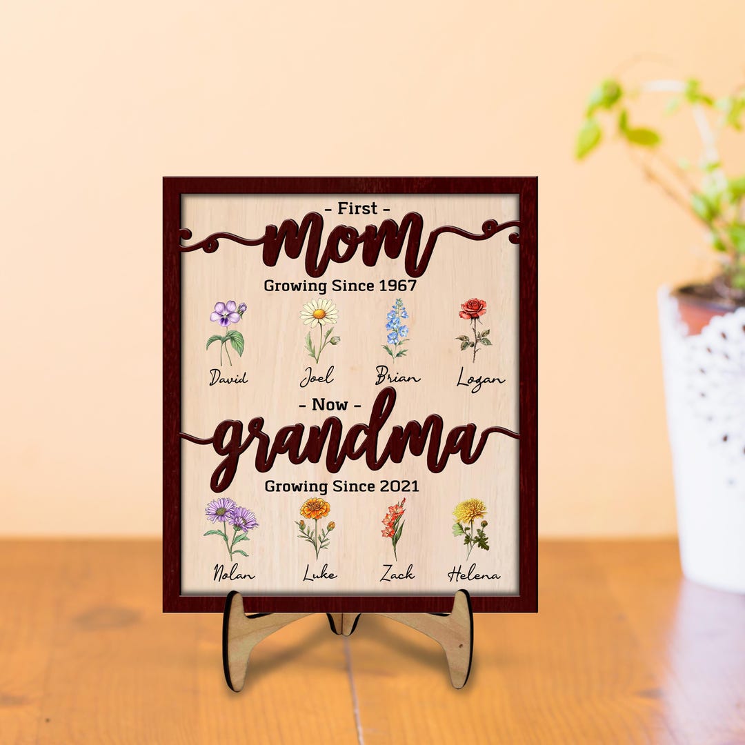 Personalized Grandma Wood Sign With Base, Mother's Day Wooden Plaque ...