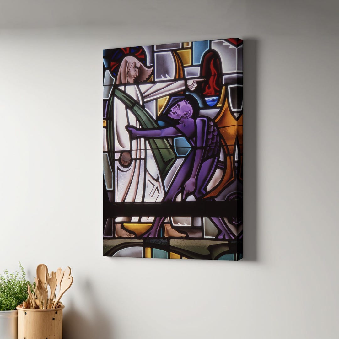 Devil Deceiving Jesus Painting, Framed Canvas Wall Art, Religious ...