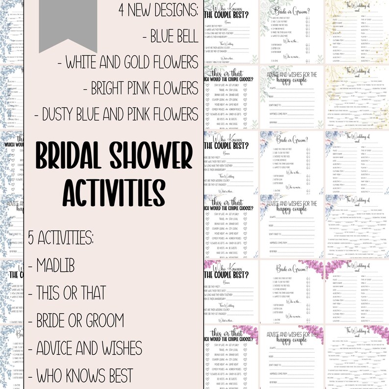 Bridal Shower Activities - 4 New Designs - Etsy