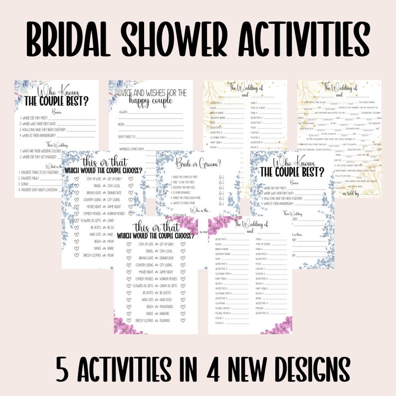 Bridal Shower Activities - 4 New Designs - Etsy