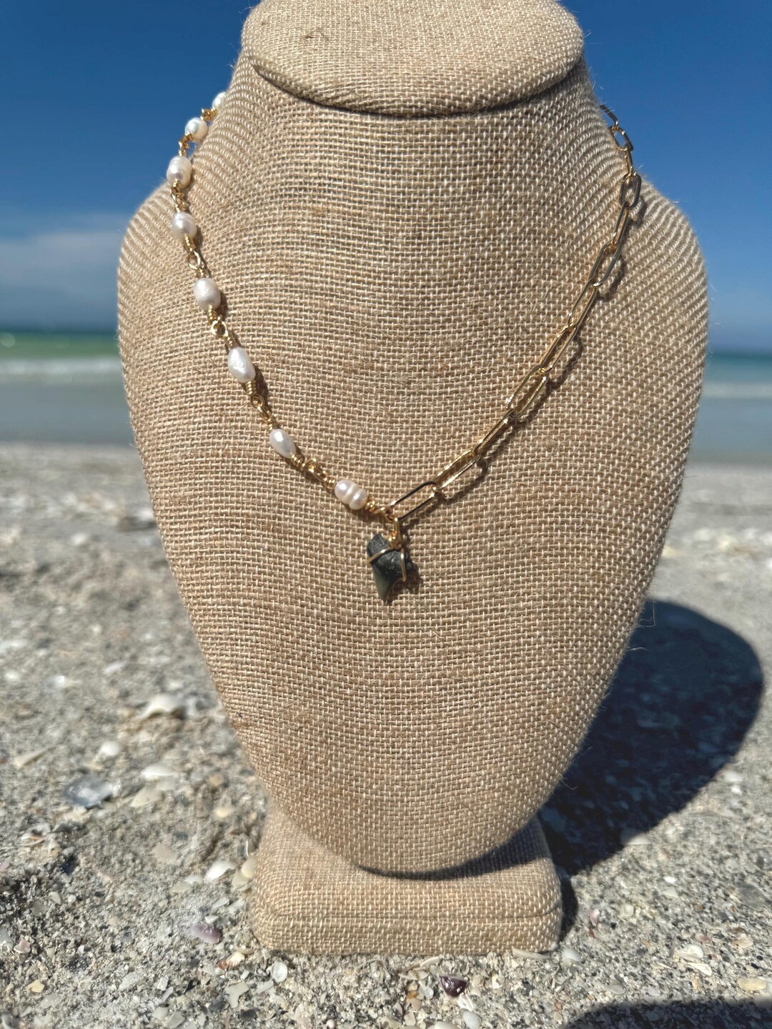 Riptide - Handmade Half Gold Paper Clip Chain & Freshwater Pearls With ...