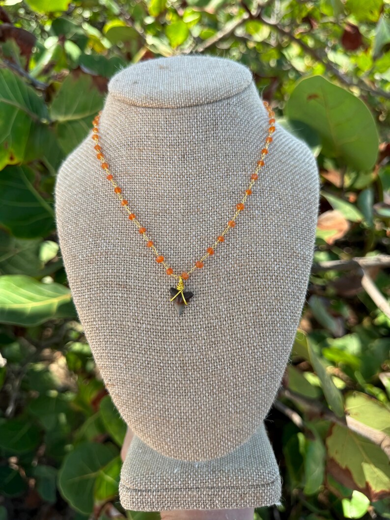 Islander II 16 Gemstone Beaded Rosary Chain Necklace With Shark Tooth ...