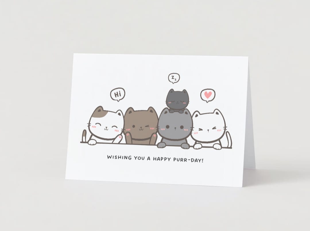 Happy Purr-day Birthday Card, Printable PDF, Cute Cats - Etsy