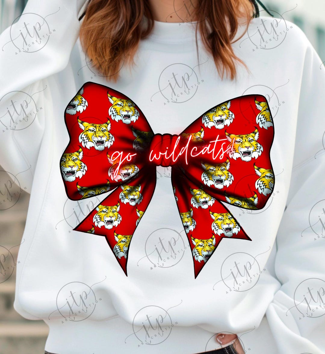Neon Preppy Girly Wildcats Mascot PNG, Custom Coquette Wildcats Bow PNG ...