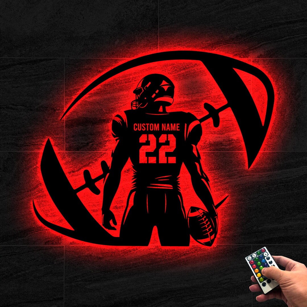 Custom American Football Metal Sign With LED Light, Football Player ...