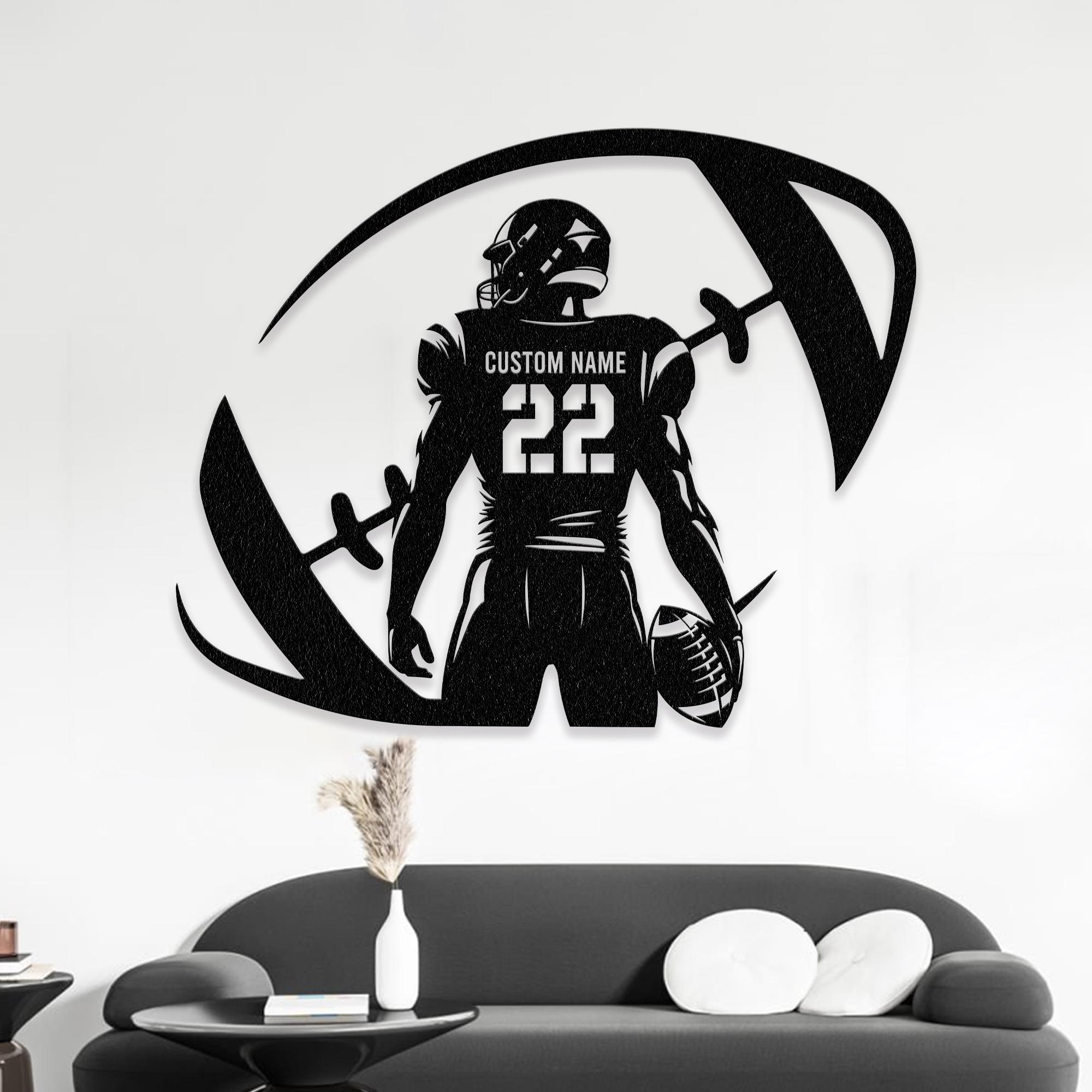 Custom American Football Metal Sign With LED Light, Football Player ...