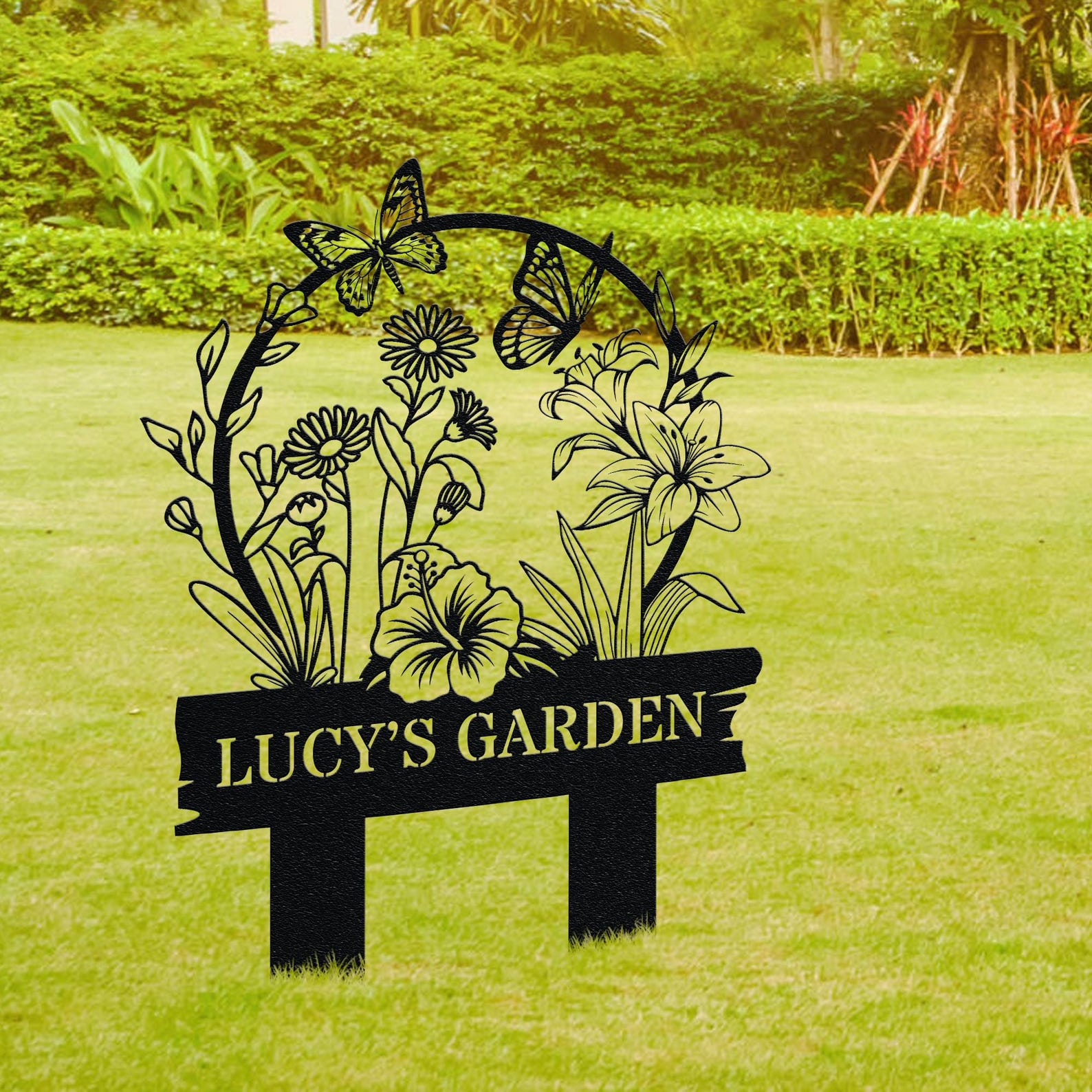 Personalized Metal Garden Sign, Flower Sign With Stakes, Custom Garden ...