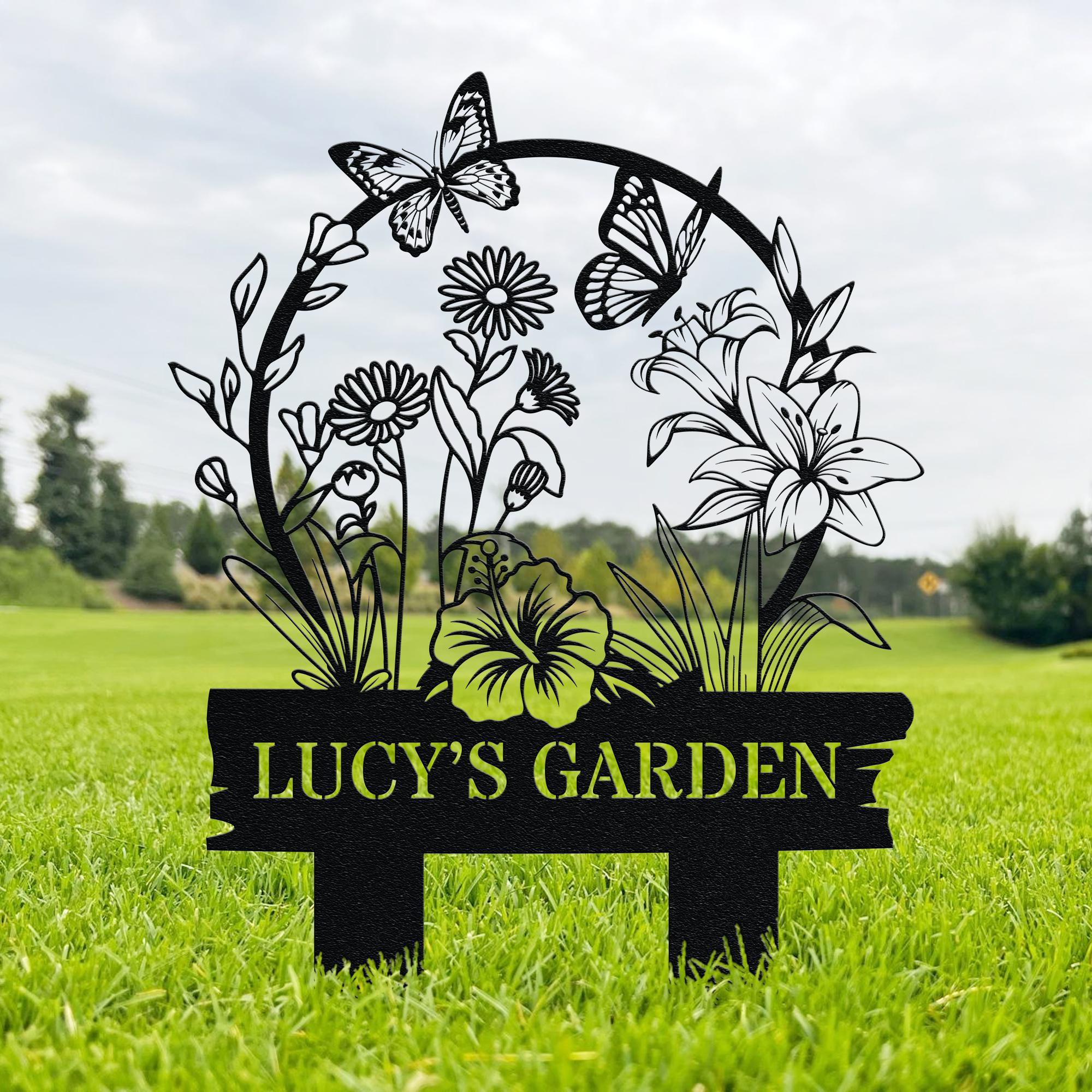 Personalized Metal Garden Sign, Flower Sign With Stakes, Custom Garden ...