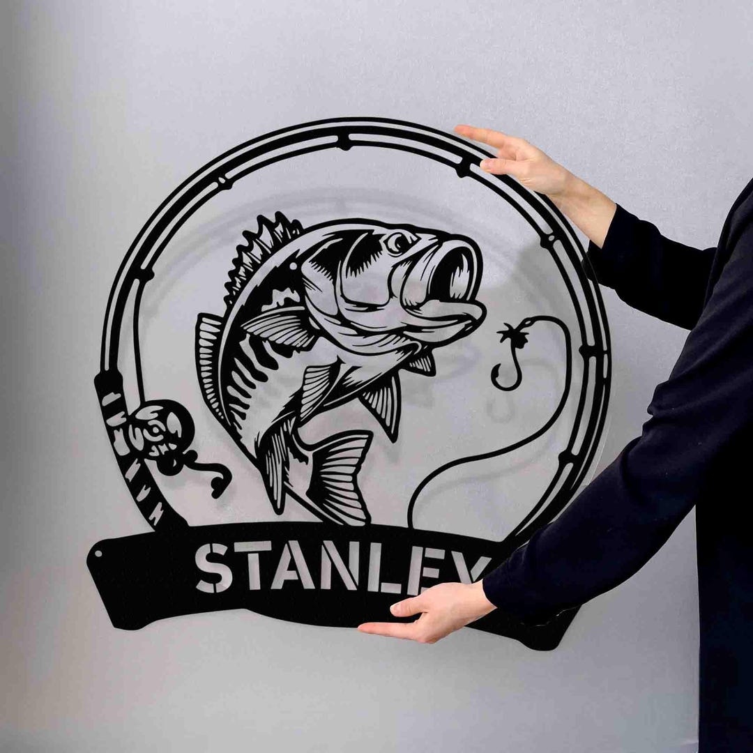 Personalized Fish Metal Name Sign, Outdoor Bass Fishing Sign, Custom ...