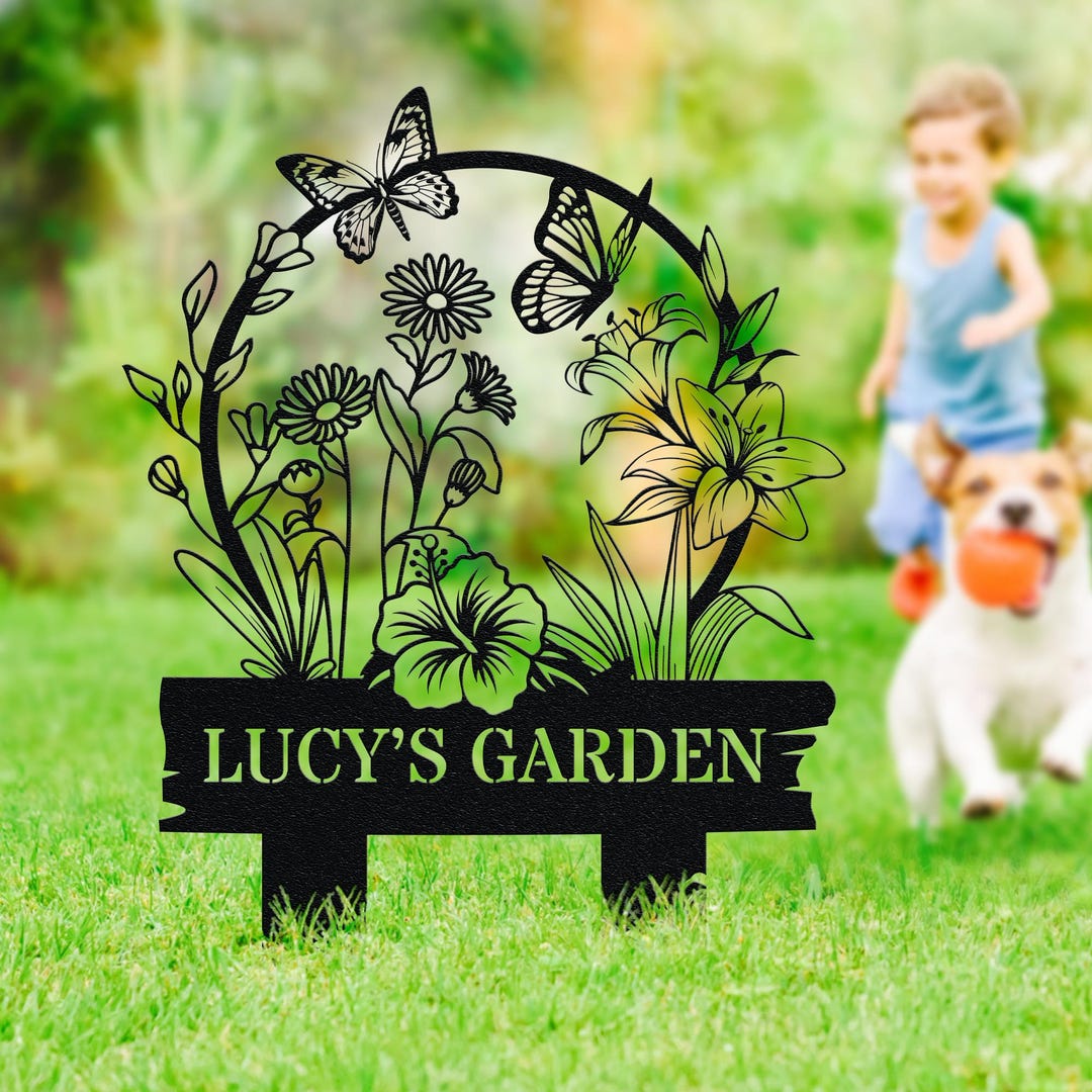Personalized Metal Garden Sign, Flower Sign With Stakes, Custom Garden ...