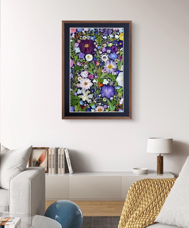 PRESSED FLOWER Wall Art, Real Dried Flower Frame, Handmade Botanical ...