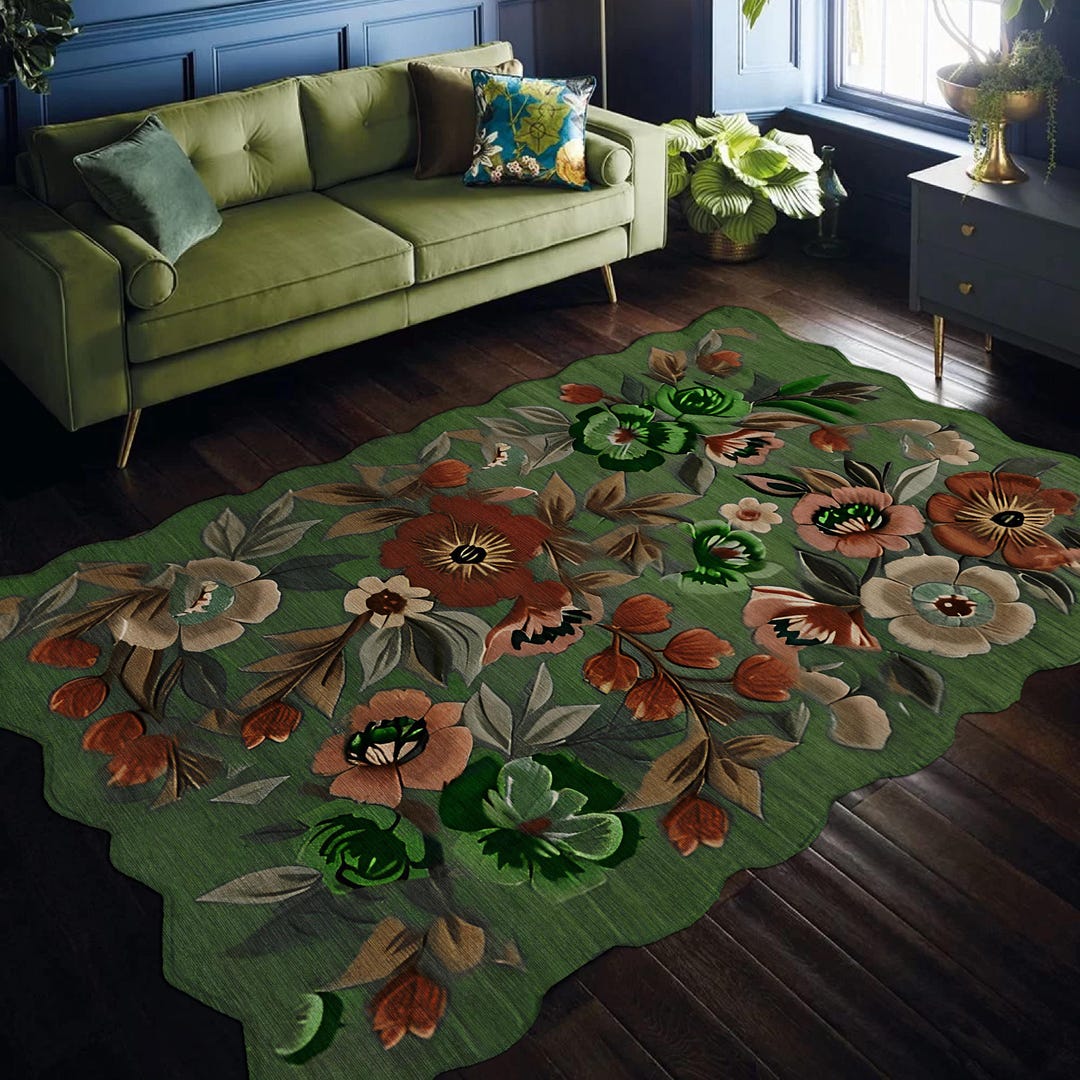 Irregular Shape Floral Rug, Fraqment Unique Shape Carpet, Turkish ...