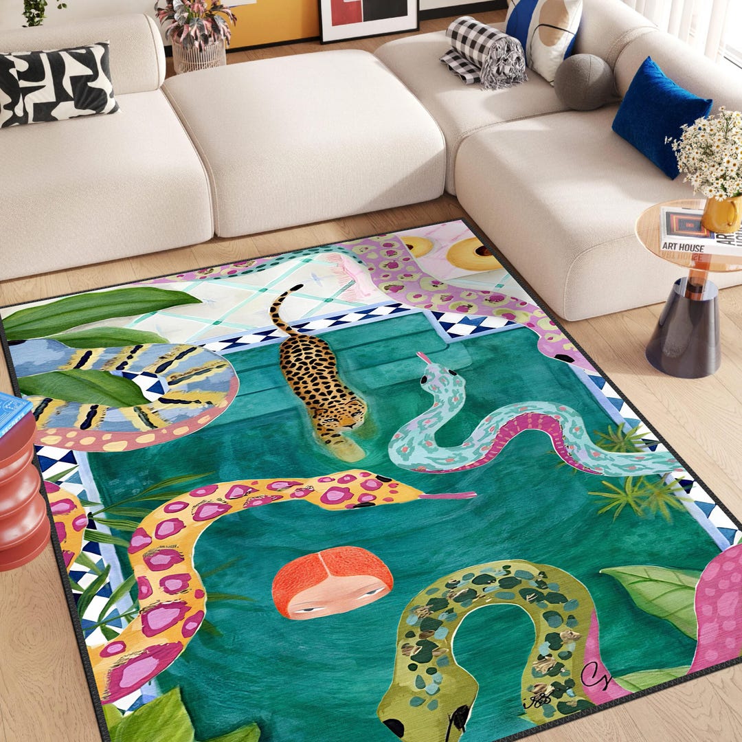 Snake Pattern Pop Art Rug, Modern Home Decor Rug, Decorative Washable ...