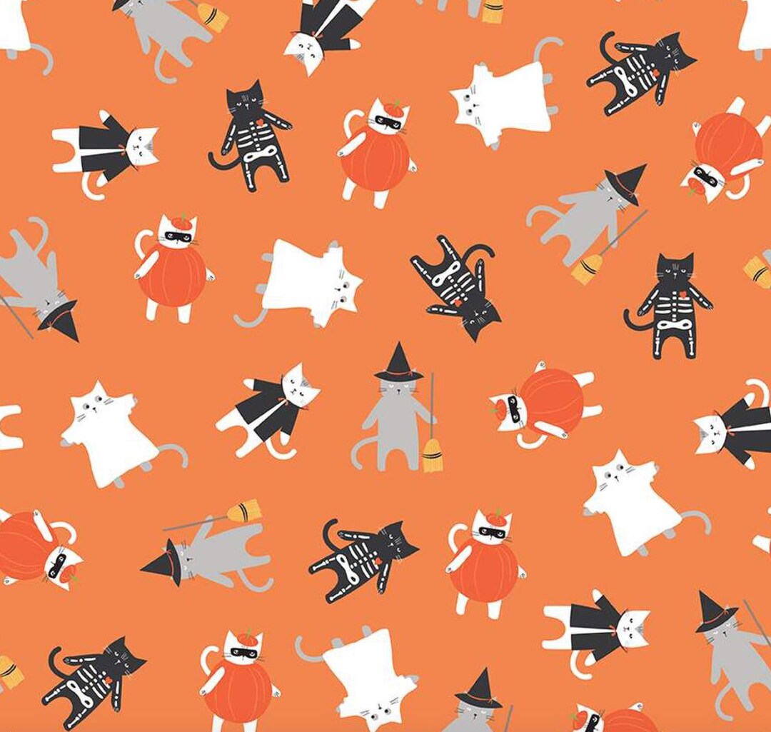 Riley Blake - Hey Bootiful - Orange Cats - Halloween Fabric by the Half ...