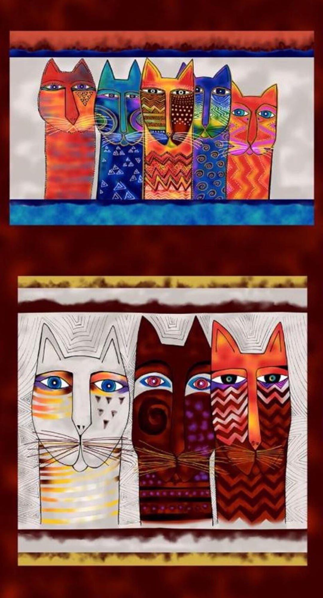 Laurel Burch Feline Frolic Cats Panel for Pillows, Quilting, Clothworks ...