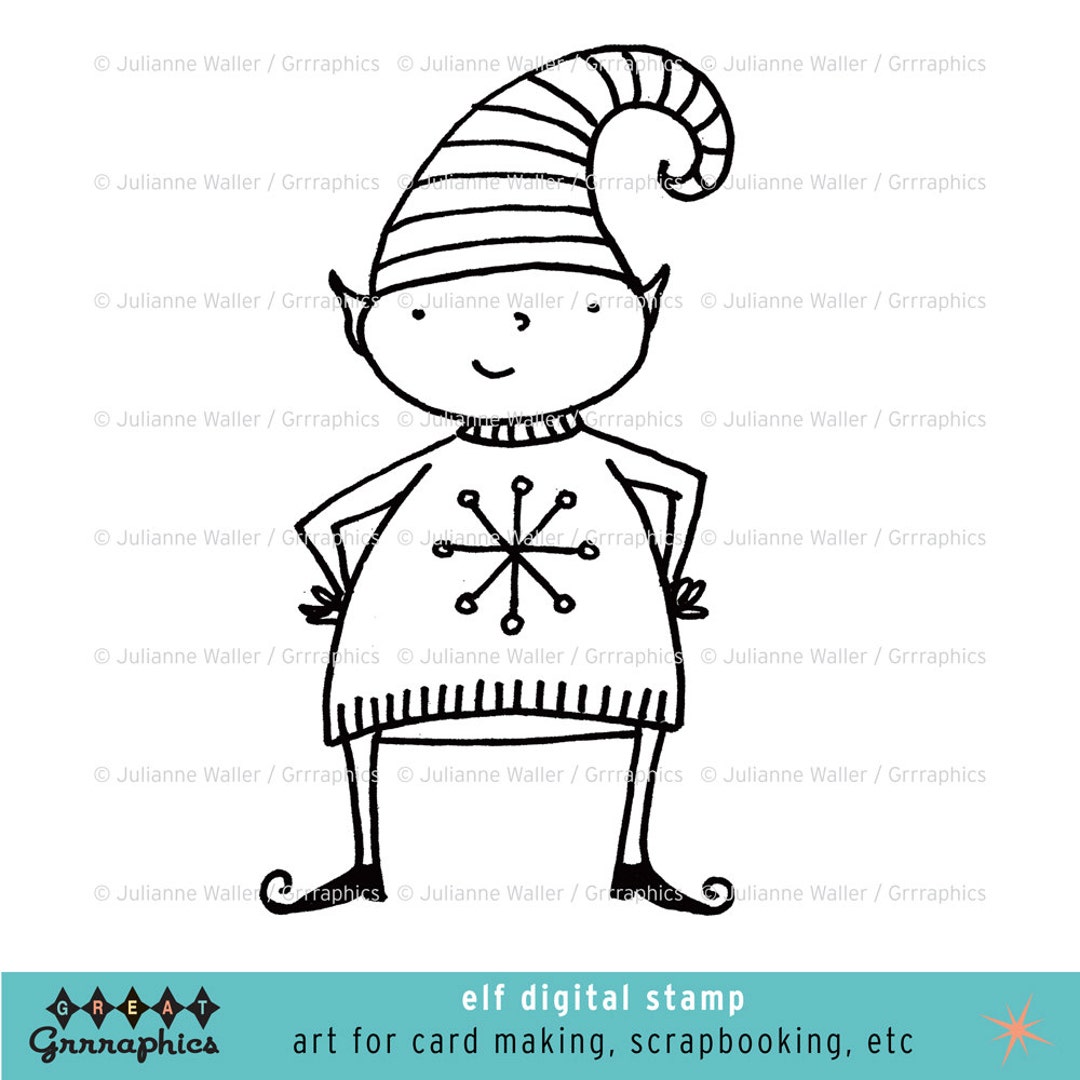 Happy Christmas Elf Digital Stamp Clipart - Etsy