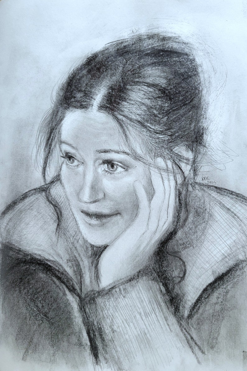 Listening Original Pencil Drawing, Romantic, Moody, Beautiful Woman ...