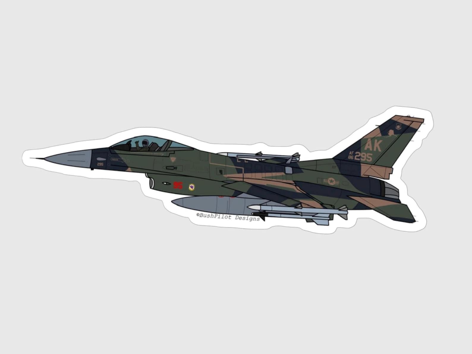 F-16 Fighter Jet Vinyl Sticker, F-16 Aggressor 4X1.5 Inch Airplane ...