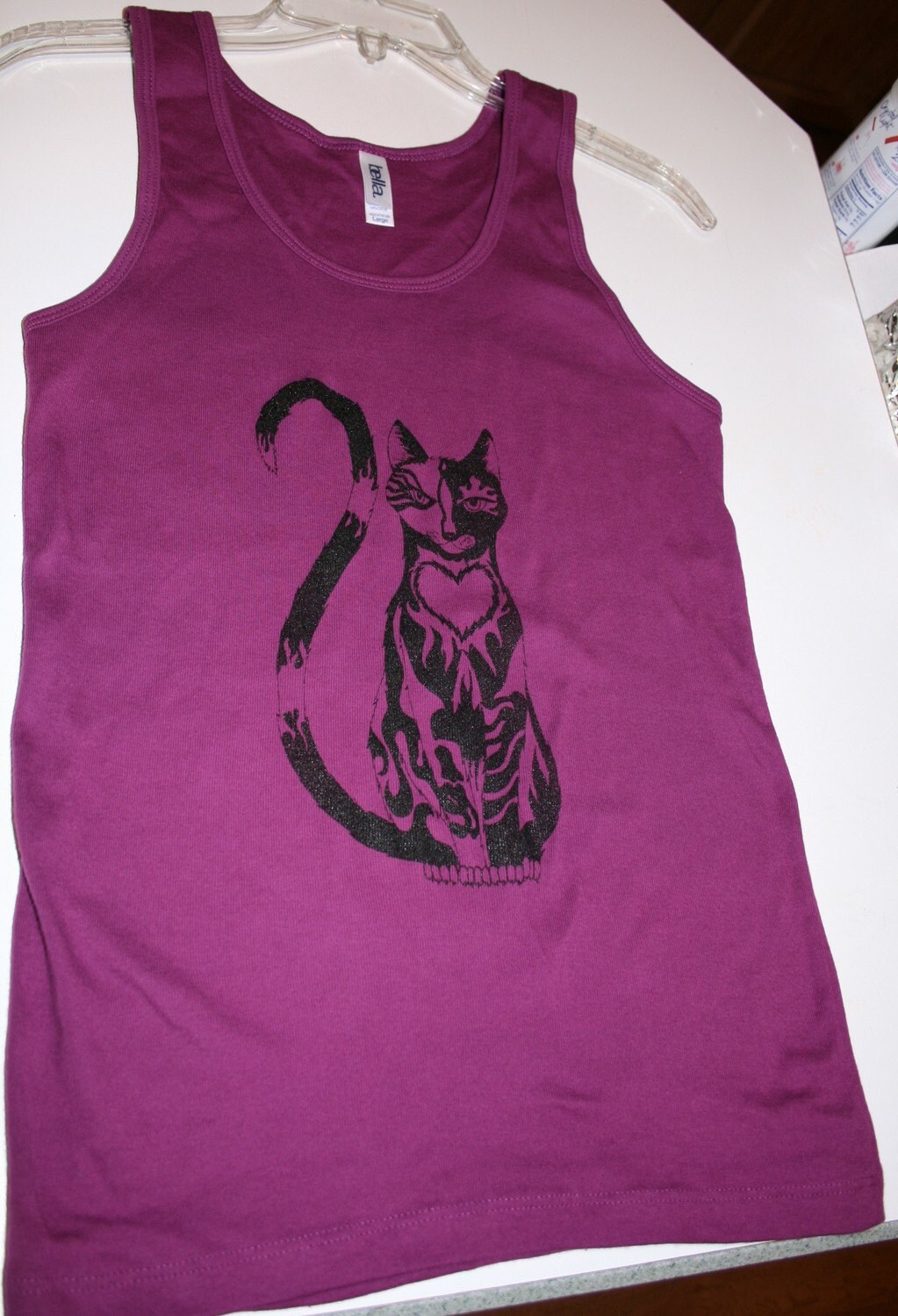 Original Cat Design on Currant Colored Ladies Tank Top - Etsy