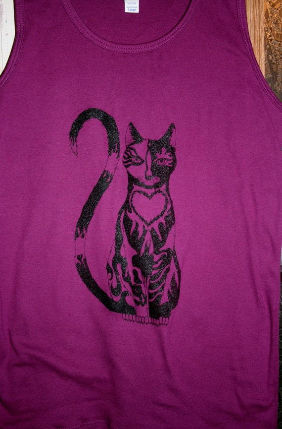 Original Cat Design on Currant Colored Ladies Tank Top - Etsy