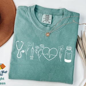 Comfort Colors® Minimal Floral Nurse Shirt, New Nurse Gift, Nurse ...