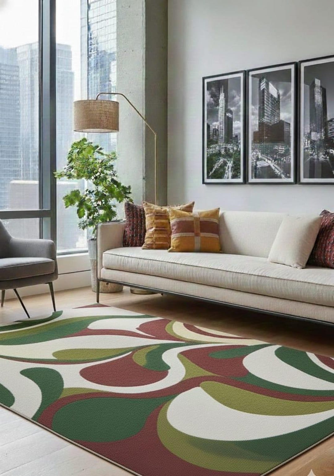 Modern Abstract Green Rust Rug, Hand Tufted Area Rug for Living Room ...