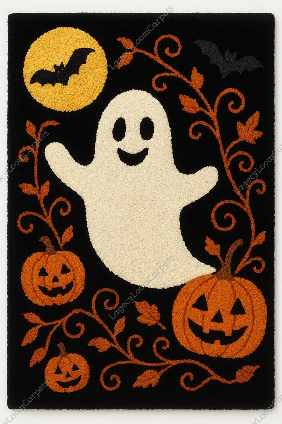Hand Tufted Wool Halloween Rug: Ghost, Pumpkin, Bat Décor - Etsy