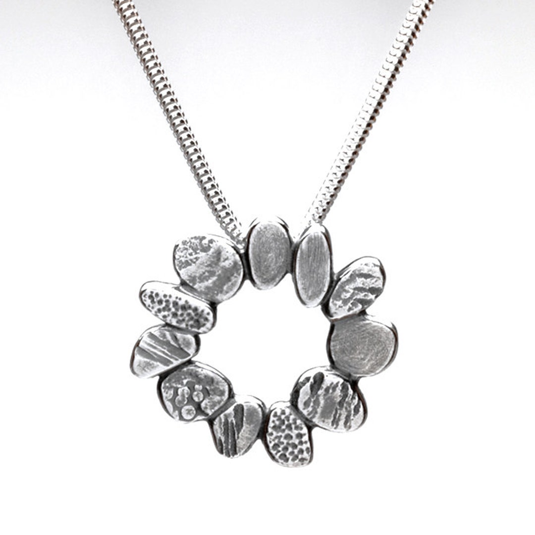 Sterling Silver Pebble Circle Pendant With 16 Inch Snake Chain - Etsy