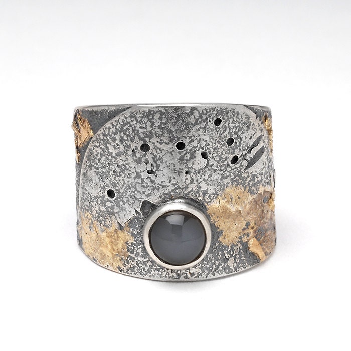 Moonstone Wrap Ring With Moon Texture, Sterling Silver and 14K Gold - Etsy