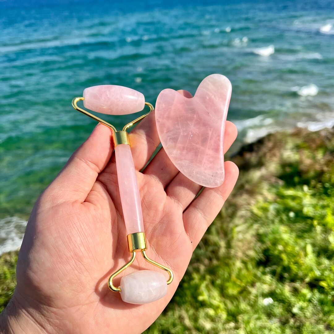 Rose Quartz Roller & Gua Sha Kit: Crystal Face Massage - Etsy