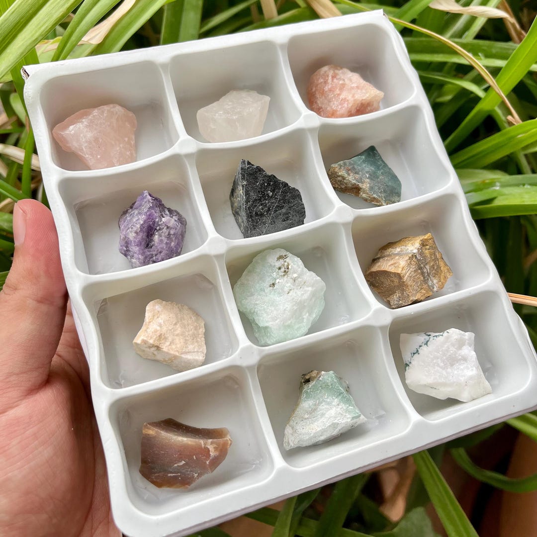 Rough Gemstone Collection Kit - Rock Collection - Set With 12 Pieces of ...