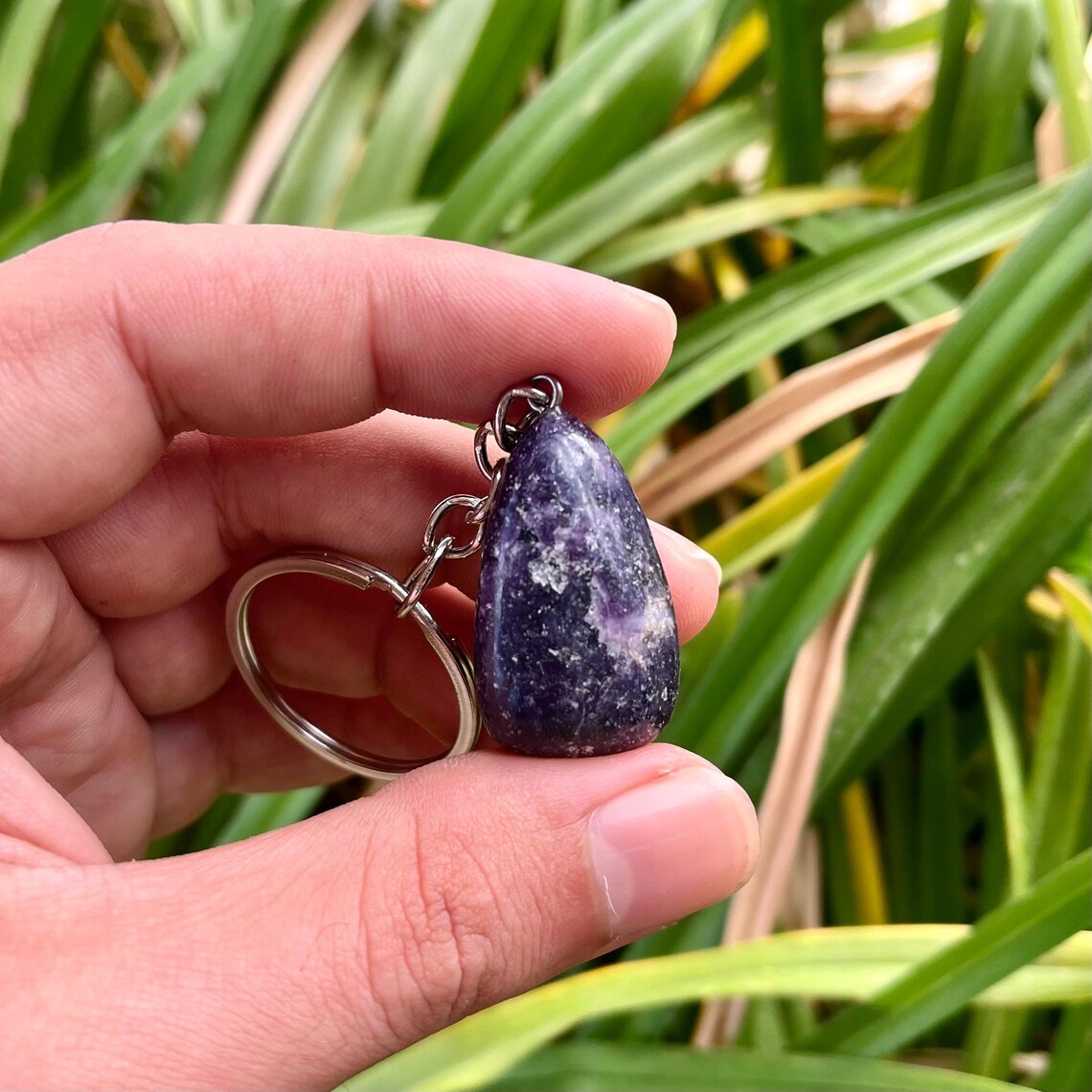 4 Pieces! Natural Gemstone Keychain Set - Quartz, Orange Agate, Purple ...