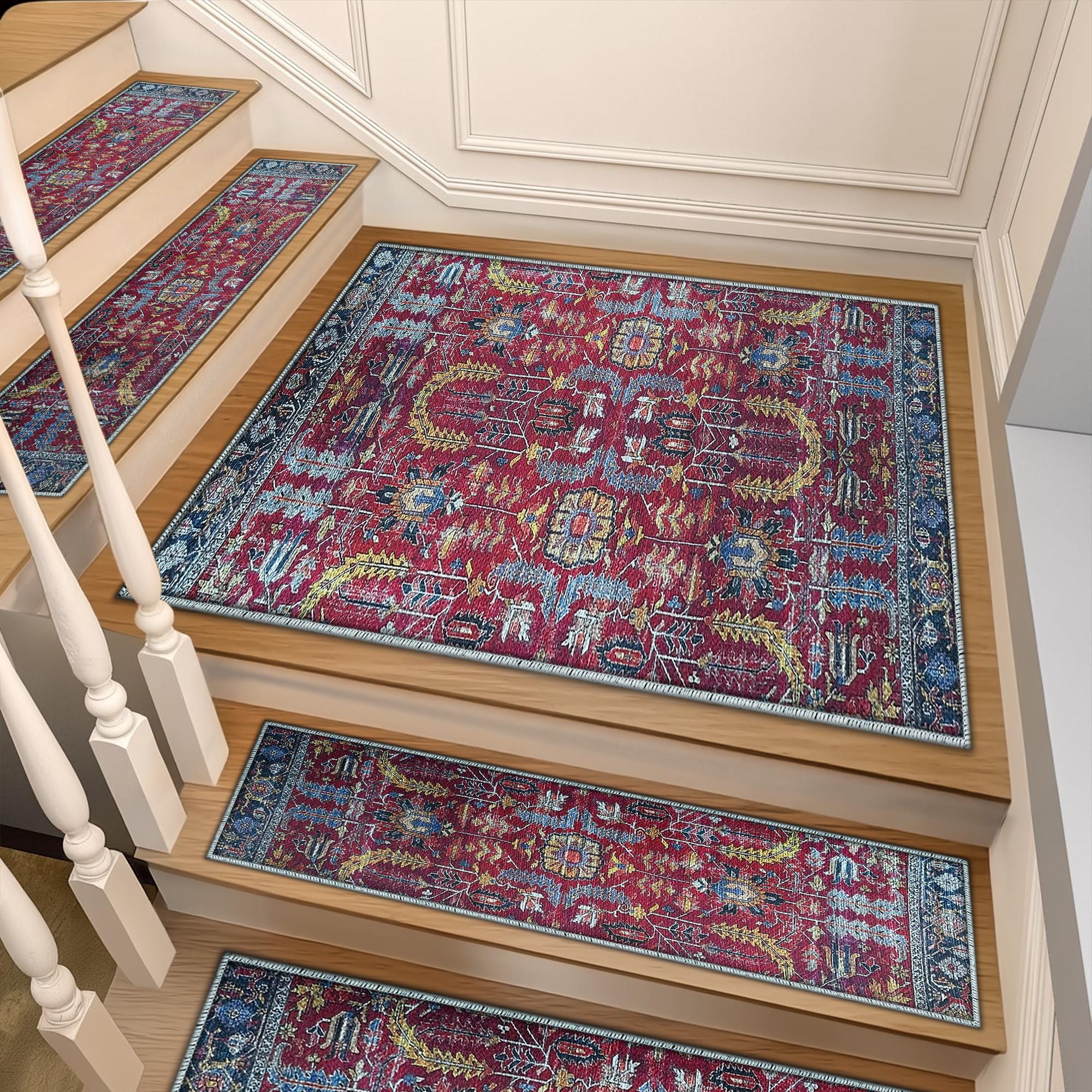 Custom Size Stair Runner Rug - Gabbeh Stair Treads Non Slip - Floral ...
