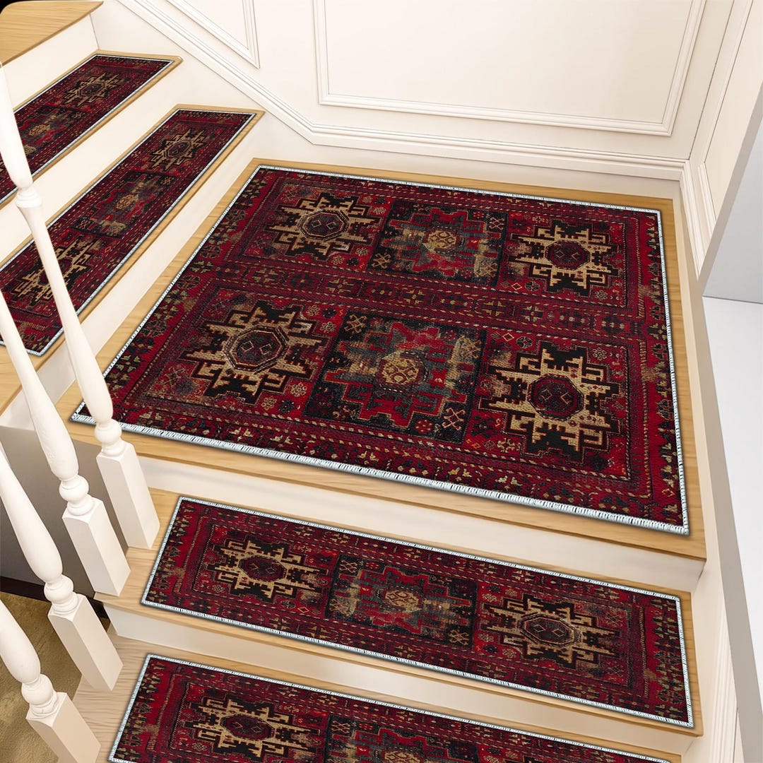 Traditional Stair Treads Custom Size Stair Runner Carpet Geometric ...
